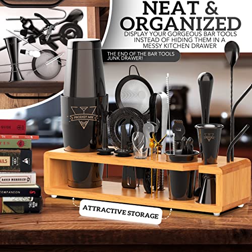 Mixology Bartender Kit: 20-Piece Boston Cocktail Shaker Set with a Bamboo Stand Bartending Kit for Drink Mixing | Perfect Cocktail Kit Black Bartender set | Ideal Cocktail Set for Home Bar Set Bar Kit