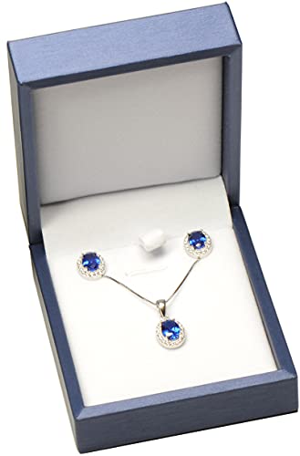 The Jewellery Pak Blue Color Necklace Earring Set Gift Box Luxury Soft Touch PU Leather Material Necklace Pendant Chain Jewelry Storage Box Size 2.87 in(W)3.35ć(D)1.38ć(H), Blue