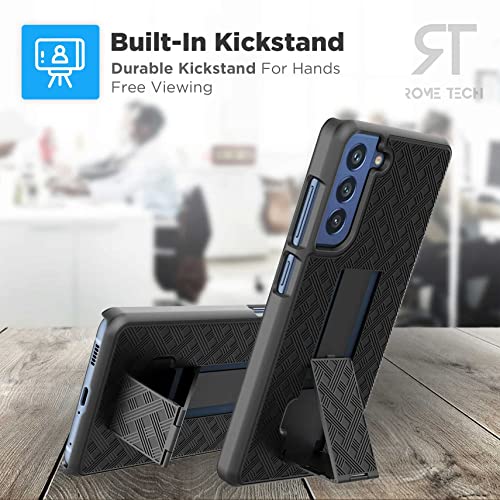 Rome Tech Belt Clip Phone Case for Samsung Galaxy S21 FE 5G [NOT for S21] Slim Heavy Duty Rugged Slide Hip Holster Cover with Kickstand Compatible with Galaxy S21 Fan Edition 5G - Black