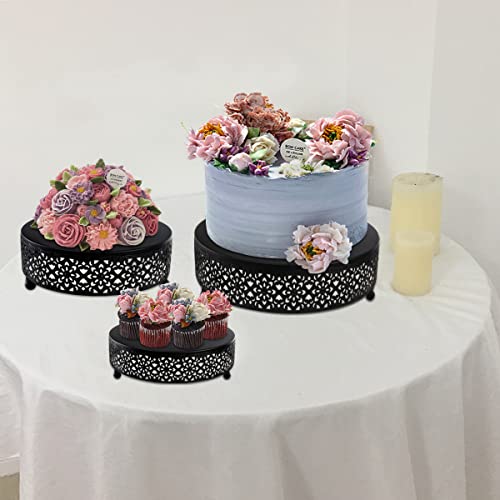 Hedume Set of 3 Black Cake Stand, Round Metal Cake Stands, Dessert Display Cupcake Stands, Wedding Brithday Party Celebration Dessert Display Plates-Black
