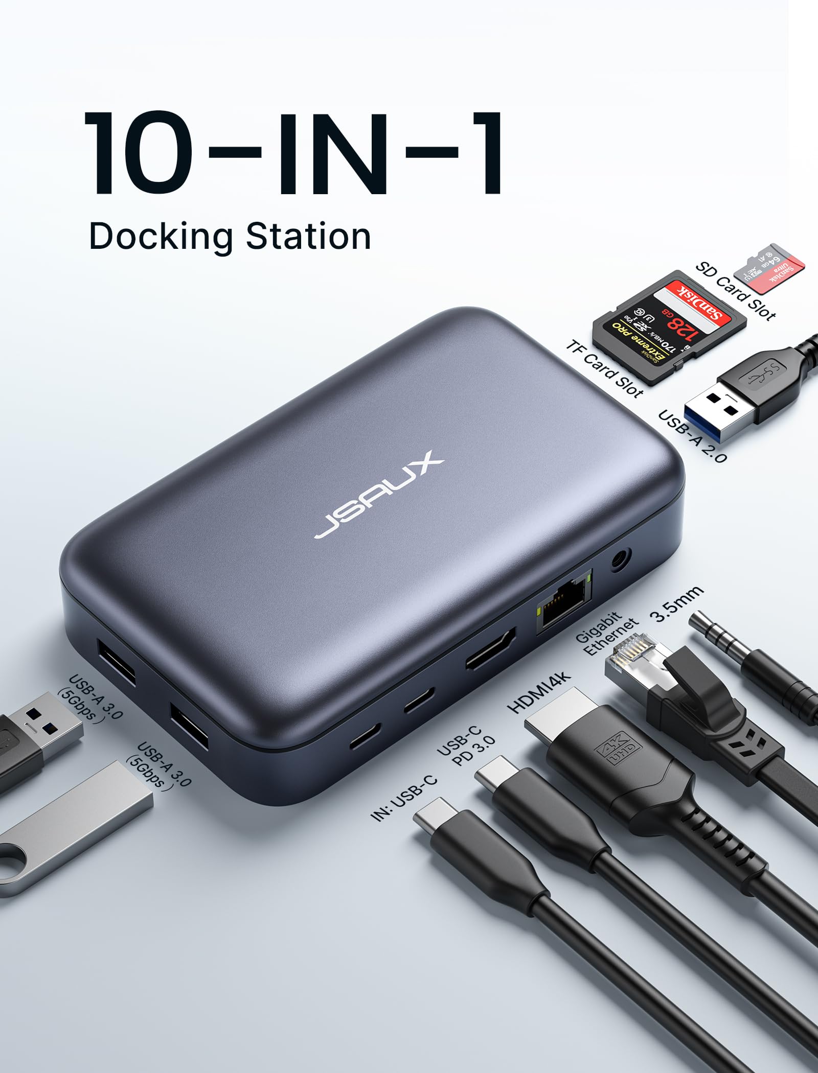 JSAUX Docking Station Compatible with Steam Deck ROG Ally Laptop, 10 in 1 Steam Deck Dock with 4K HDMI, 100W PD, USB 3.0, 1000Mbps LAN, SD/TF, Audio for MacBook/Lenovo/Dell/HP/Steam Deck/ROG Ally