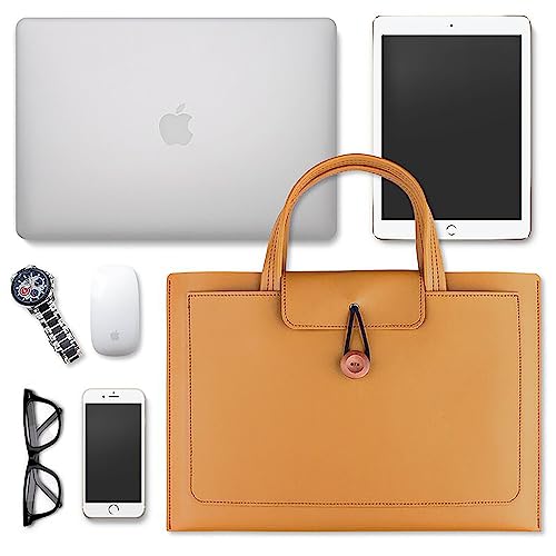 4USALE Leather Laptop Sleeve Case HandBag for Women Business Messenger Bag ShoulderBag (Brown-14)