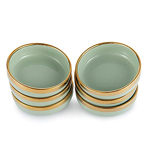 KeyChefLAB Ceramic Sauce Dishes Set, Porcelain White/Spring Green Round Sauce Serving Platter Dishes for Snack, Fruit, Dip (Spring Green, Set of 6)