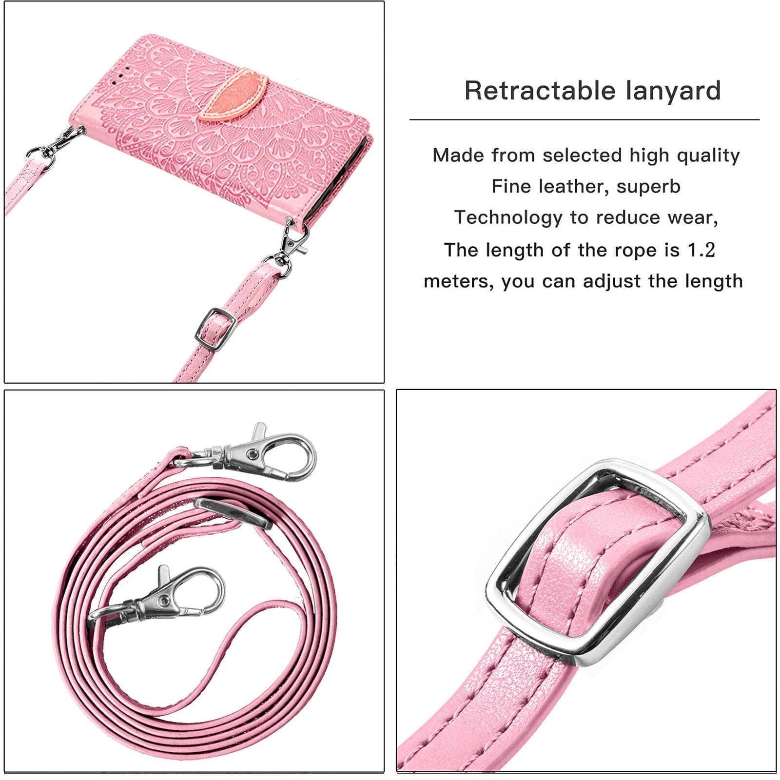 ONV Wallet Case Compatible with Samsung Galaxy S9 Plus -1.5M Adjustable Strap Emboss Feather Flip Phone Case Card Slot Magnet Leather Shell Flip Stand Cover for Samsung Galaxy S9 Plus [MZY] -Pink