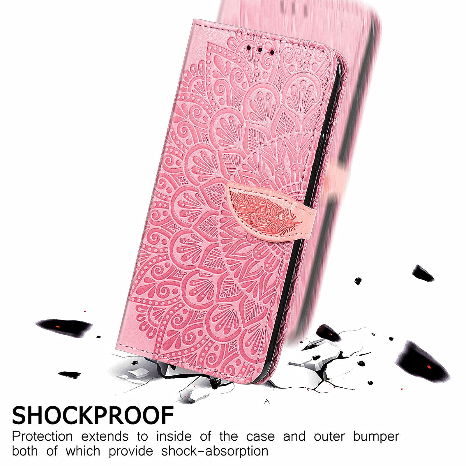 ONV Wallet Case Compatible with Samsung Galaxy S9 Plus -1.5M Adjustable Strap Emboss Feather Flip Phone Case Card Slot Magnet Leather Shell Flip Stand Cover for Samsung Galaxy S9 Plus [MZY] -Pink