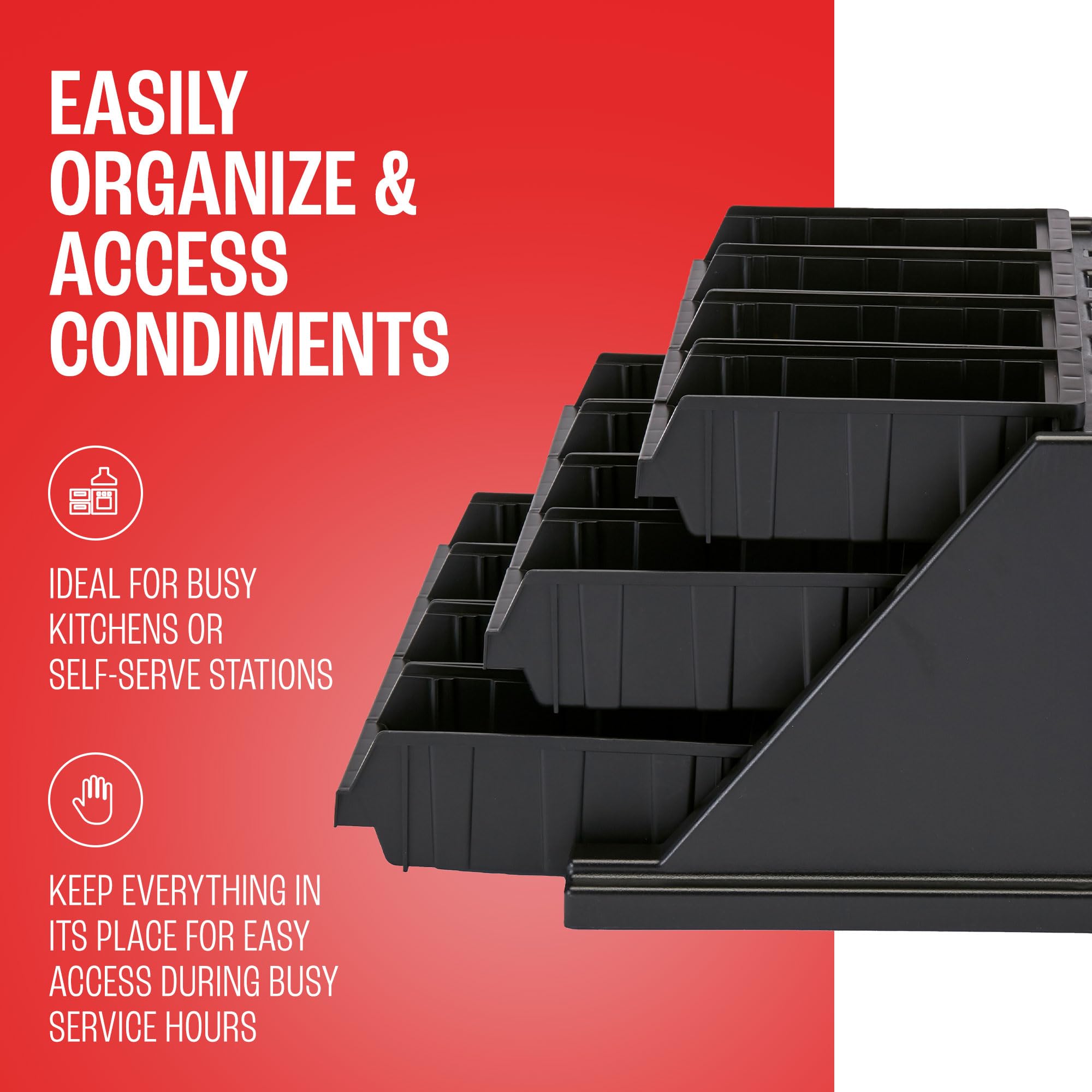 Cambro 12RS12110 Black Versa Self Serve Condiment Bin Stand Set with 3-Tier Stand and 12" Condiment Bins Case of 1