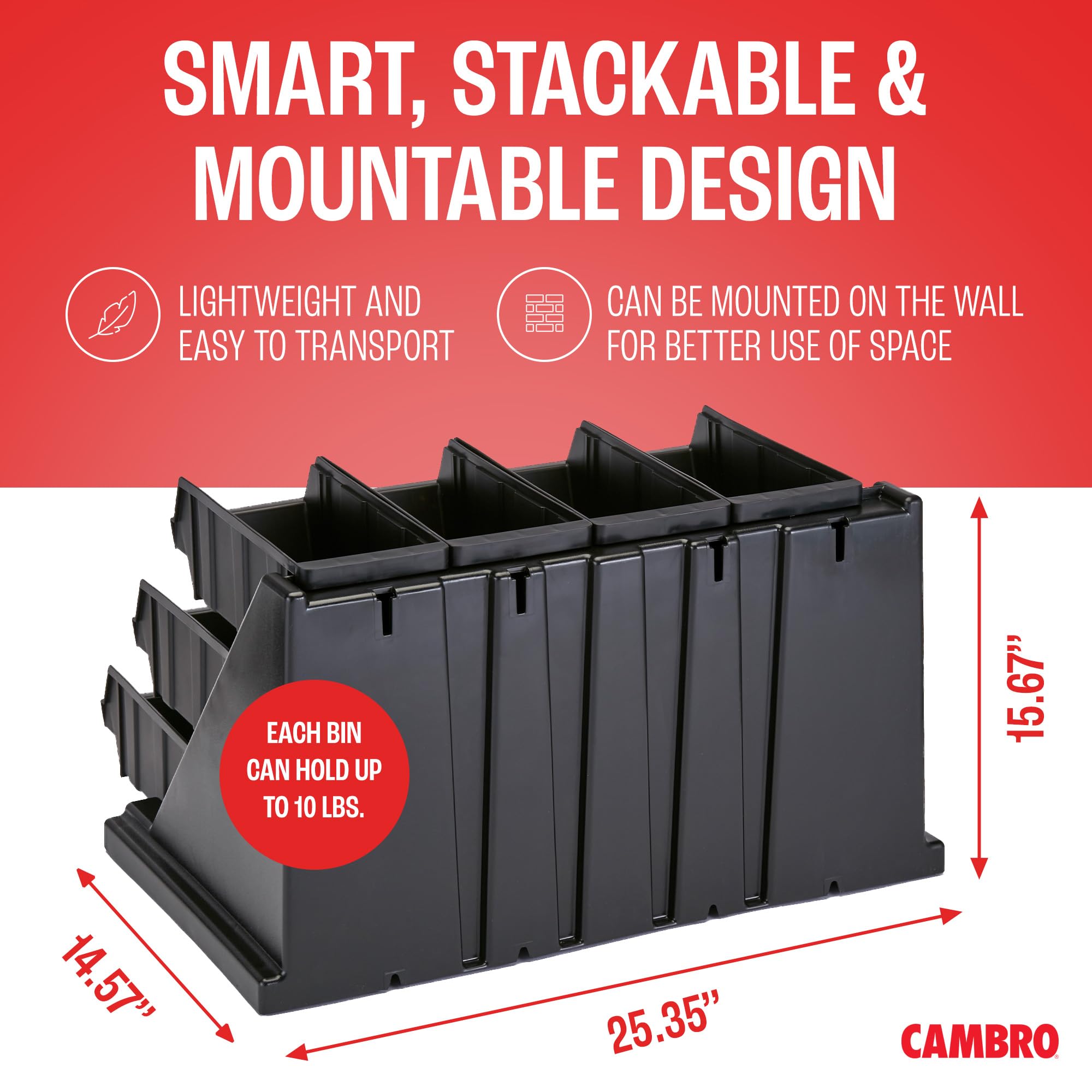 Cambro 12RS12110 Black Versa Self Serve Condiment Bin Stand Set with 3-Tier Stand and 12" Condiment Bins Case of 1