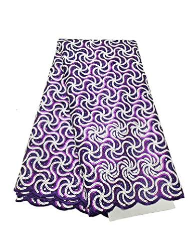 Bestway Lace Sequin African Lace Fabric 5 Yards Handcut Lace Luxury Nigerian Wedding Party Asoebi Fabrics Material (Purple)