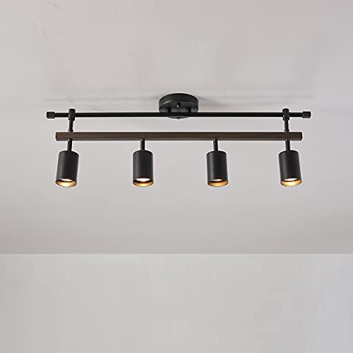 Globe Electric 60023 Nashville 4-Light Track Lighting, Matte Black, Faux Wood Accent Bar