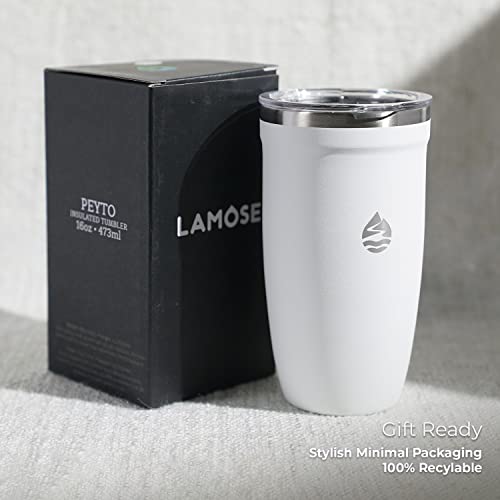 Personalized Vertical Name Engraved Insulated Tumbler, 16 oz. Stainless-Steel Travel Mug with Slide Lid, Custom Gift (Snow)