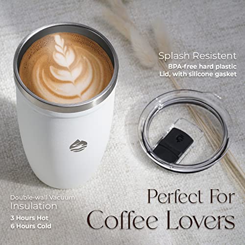 Personalized Vertical Name Engraved Insulated Tumbler, 16 oz. Stainless-Steel Travel Mug with Slide Lid, Custom Gift (Snow)