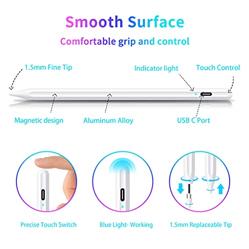 Stylus Pen, Active Stylus Pen Compatible for iOS and Android Touchscreens/Phones, Rechargeable Stylus Pen with Dual Touch Screen, Stylus Pencil for Apple/Android/Samsung Tablet, 16.5CM,White