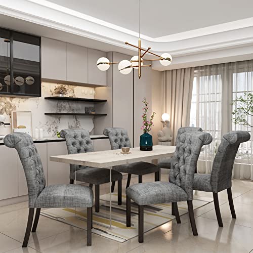 GNIXUU Set of 2 Upholstered Dining Chairs Soft Padded Button Tufted High Back Chairs with Wooden Legs,Easy Assembly. (Grey)