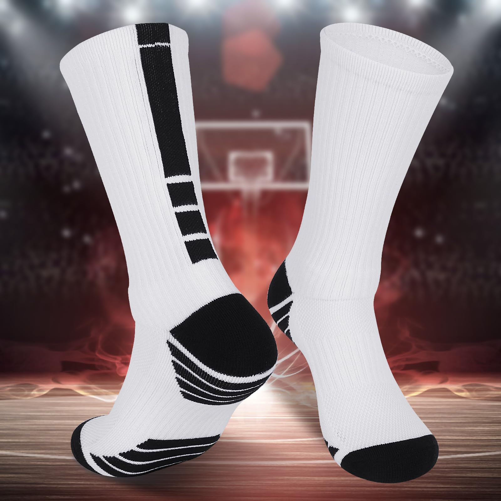 Finerview Elite Basketball Socks for Men 6 Pairs, High-Top Premium Mid Calf Athletic Socks for Adult & Youth