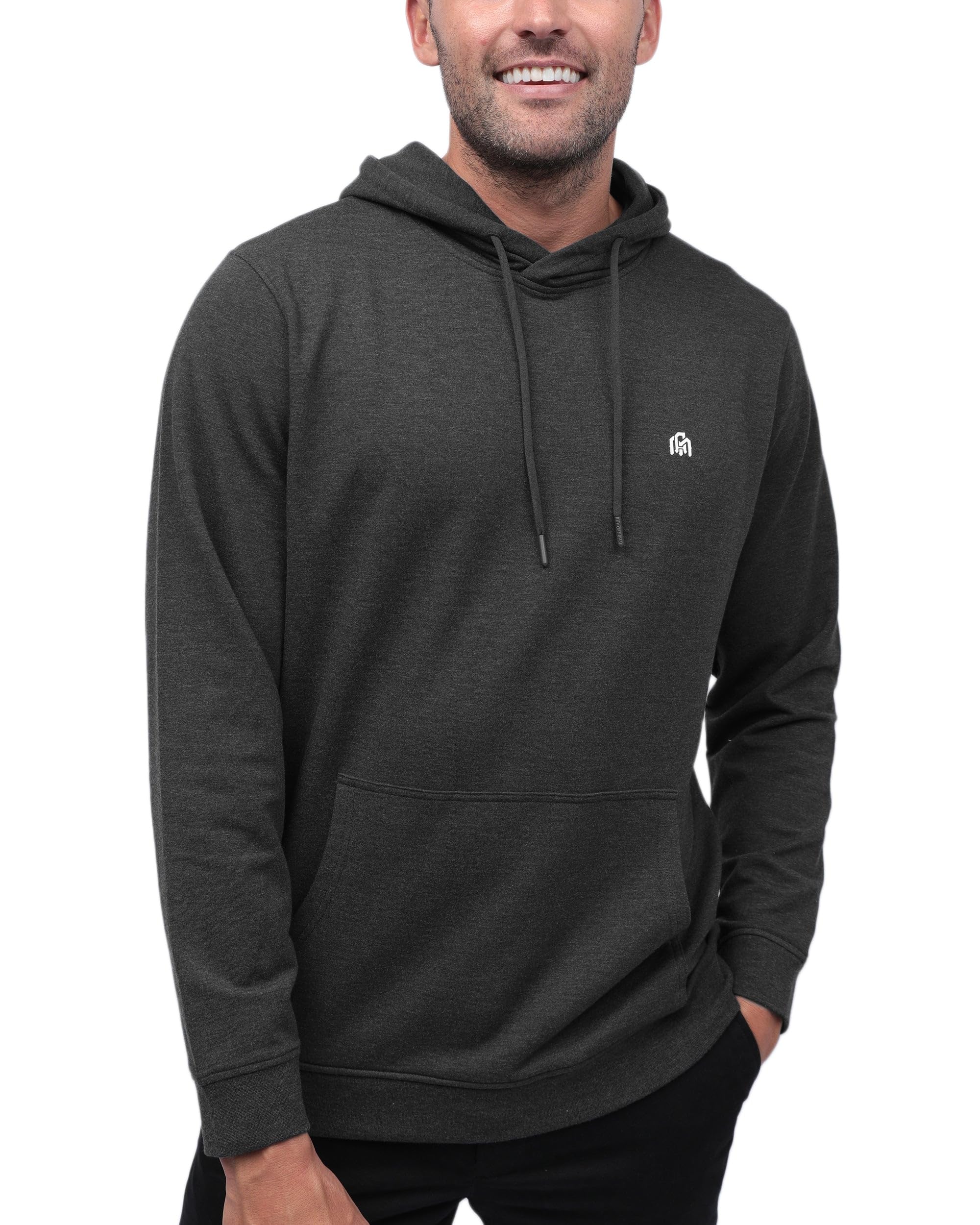INTO THE AM Pullover Hoodies for Men - Lightweight Casual Fleece Slim Fit Basic Pullover Sweatshirt (Charcoal, Large)