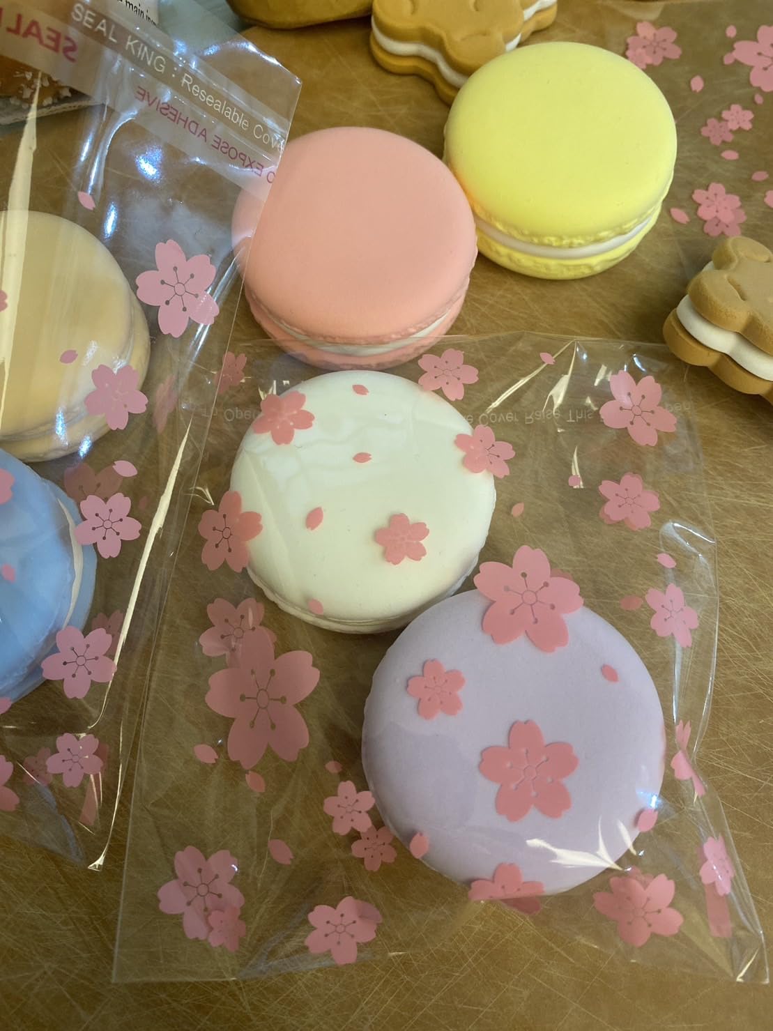 200 Pcs 4" x 4" Clear Bags OPP Plastic Party Bag for Bakery, Candy, Soap, Cookie (Sakura Pink, 4x4)