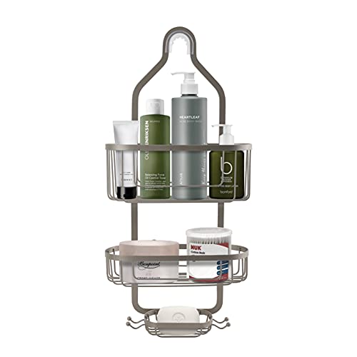YUNWANG Bathroom Shower Caddy Over Shower HeadďźStainless Steel Shower Caddy Hanging for Shampoo and ConditionerďźShower Rack with Hooks for Razors TowelsďźSliverďź24.8x11x3.9 Inch