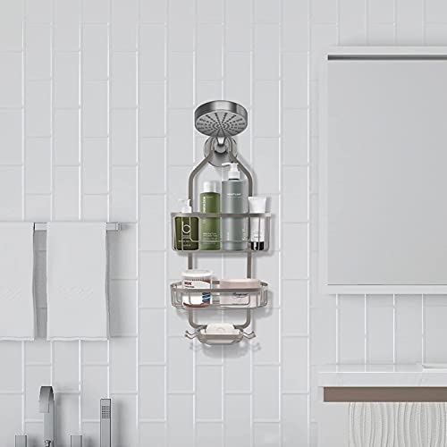 YUNWANG Bathroom Shower Caddy Over Shower Head,Stainless Steel Shower Caddy Hanging for Shampoo and Conditioner,Shower Rack with Hooks for Razors Towels,Sliver,24.8x11x3.9 Inch