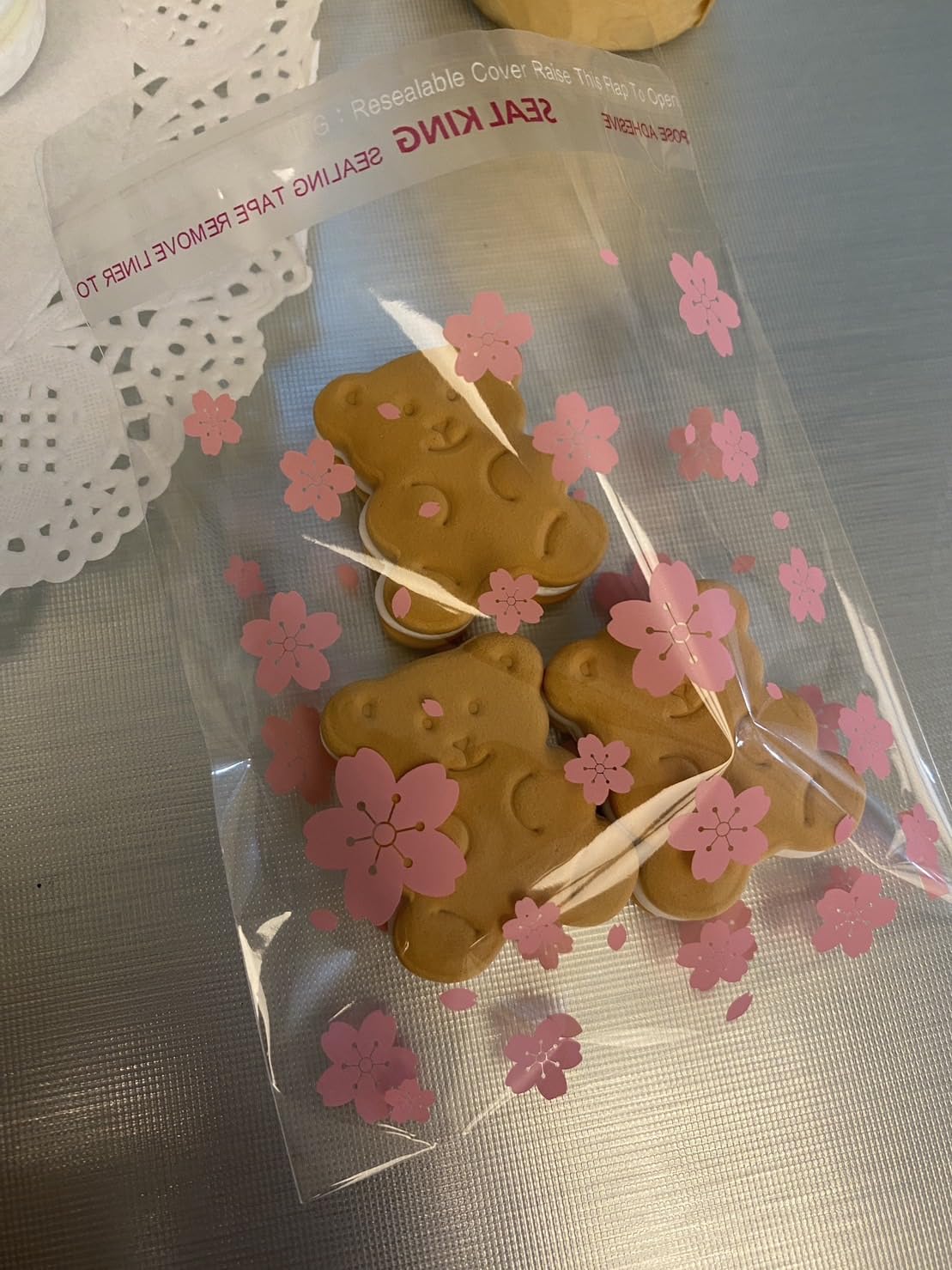 200 Pcs 4" x 4" Clear Bags OPP Plastic Party Bag for Bakery, Candy, Soap, Cookie (Sakura Pink, 4x4)