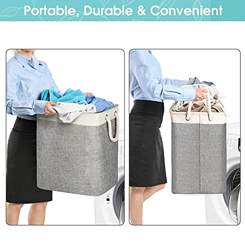 Laundry Basket of the Collapsible Linen,Laundry Hamper with Rope Handles Built-in Lining with Foldable Brackets Laundry Storage Baskets for Bathroom,Toys and Clothing Organization