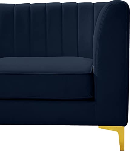 Meridian Furniture Alina Collection Velvet Upholstered Modular Sofa with Deep Channel Tufting, 119" Wide, Navy