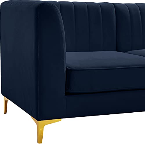 Meridian Furniture Alina Collection Velvet Upholstered Modular Sofa with Deep Channel Tufting, 119" Wide, Navy