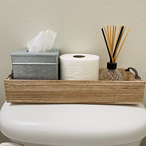 3pcs Burnt Narrow Wooden Serving Trays(13.8"/15.2"/16.5") with Decorative Antique Metal Handles - Sink Vanity Trays/Farmhouse Decor Rectangular Tray for Coffee Table/Bed Food,Breakfast,Dessert,Tea