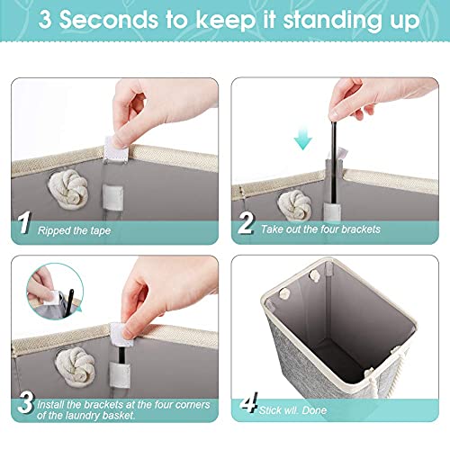 Laundry Basket of the Collapsible Linen,Laundry Hamper with Rope Handles Built-in Lining with Foldable Brackets Laundry Storage Baskets for Bathroom,Toys and Clothing Organization