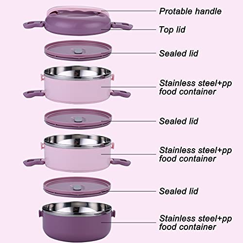 DILUOOU Stackable Lunch Box, 3 Tier Stainless Steel Thermal Lunch Box,Bento Lunch Box for Adult With Lunch Bag & Utensils (Pink)