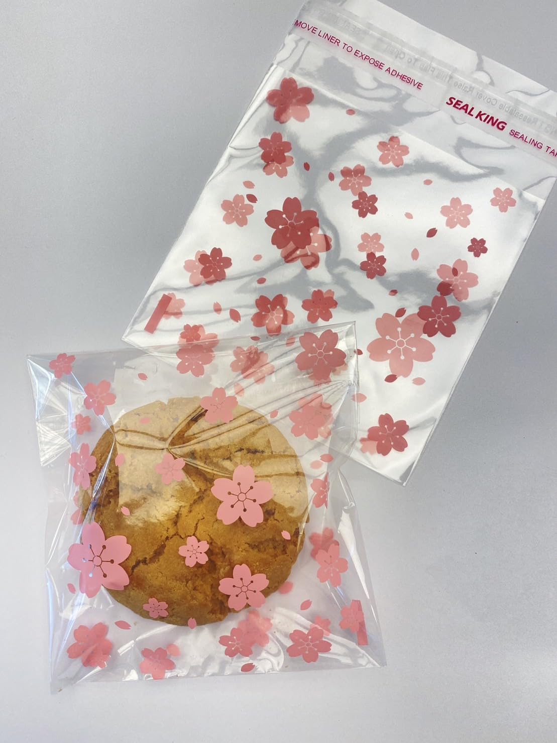 200 Pcs 4" x 4" Clear Bags OPP Plastic Party Bag for Bakery, Candy, Soap, Cookie (Sakura Pink, 4x4)