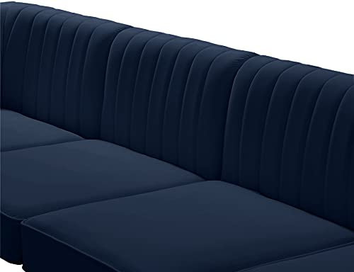 Meridian Furniture Alina Collection Velvet Upholstered Modular Sofa with Deep Channel Tufting, 119" Wide, Navy