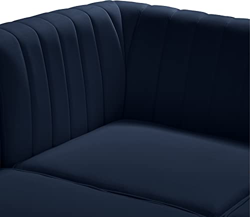 Meridian Furniture Alina Collection Velvet Upholstered Modular Sofa with Deep Channel Tufting, 119" Wide, Navy