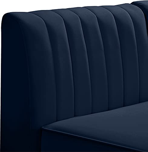 Meridian Furniture Alina Collection Velvet Upholstered Modular Sofa with Deep Channel Tufting, 119" Wide, Navy