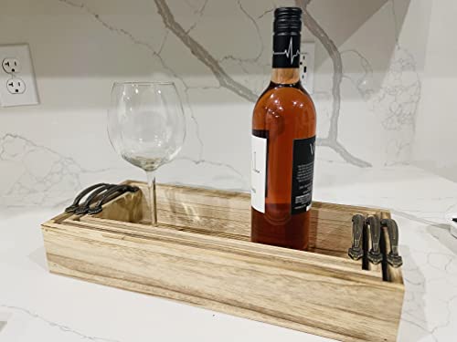 3pcs Burnt Narrow Wooden Serving Trays(13.8"/15.2"/16.5") with Decorative Antique Metal Handles - Sink Vanity Trays/Farmhouse Decor Rectangular Tray for Coffee Table/Bed Food,Breakfast,Dessert,Tea