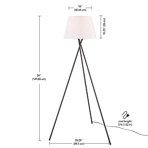 Globe Electric 67519 Allen 59" Floor Lamp, Matte Black, White Linen Shade, On Off Switch on Socket