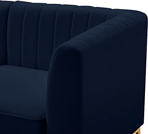 Meridian Furniture Alina Collection Velvet Upholstered Modular Sofa with Deep Channel Tufting, 119" Wide, Navy