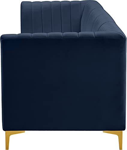 Meridian Furniture Alina Collection Velvet Upholstered Modular Sofa with Deep Channel Tufting, 119" Wide, Navy