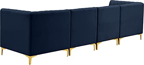 Meridian Furniture Alina Collection Velvet Upholstered Modular Sofa with Deep Channel Tufting, 119" Wide, Navy