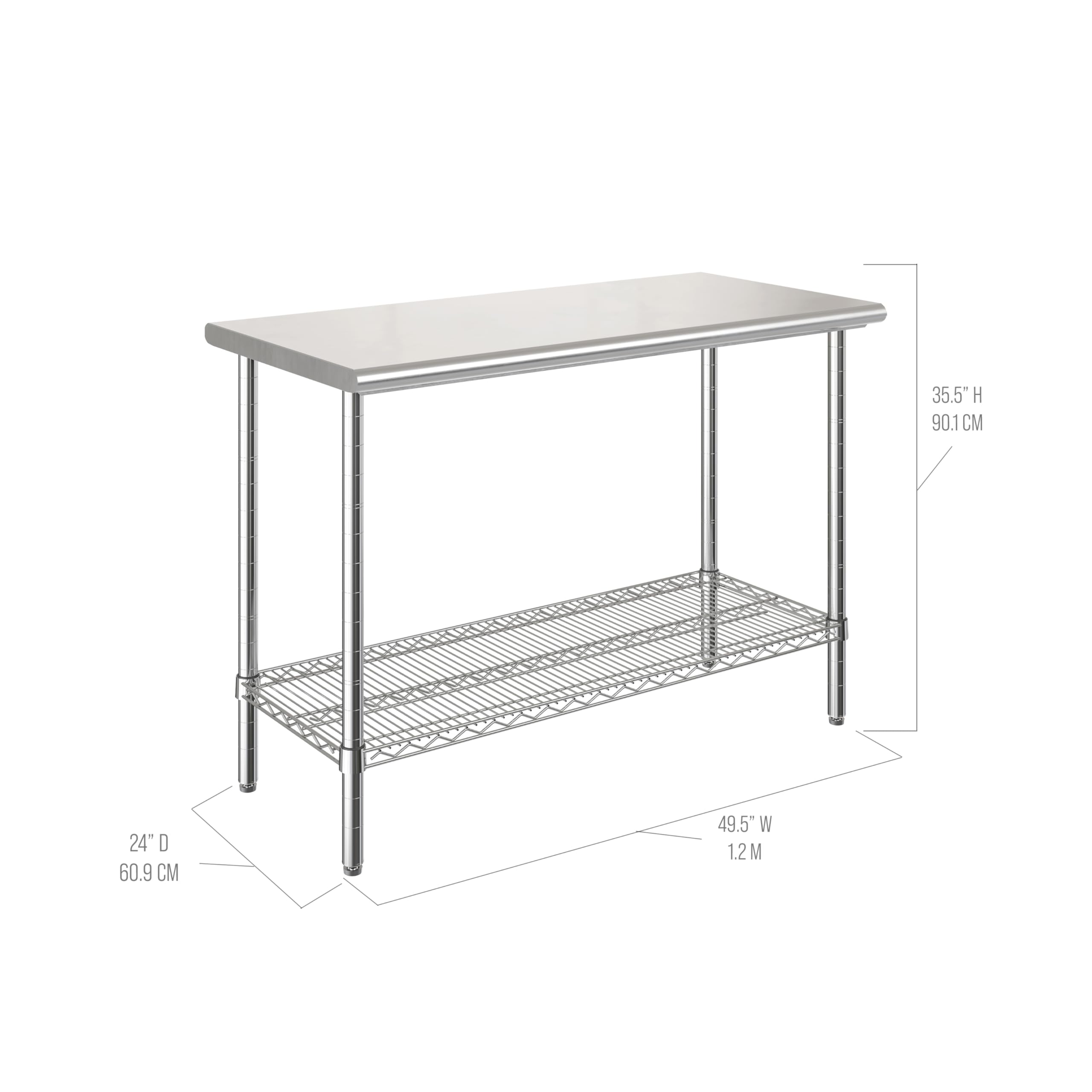 Seville Classics NSF Commercial Stainless Steel Top Work Table Island Utility Cart Prep Station, for Restaurant, Kitchen, Warehouse, Garage, Hotel, Home, Steel, 49" W x 24" D x 35.5" H