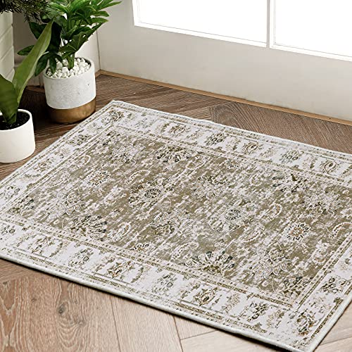 jinchan Area Rug 2x3 Entryway Taupe Persian Rug Kitchen Vintage Rug Floral Print Floor Cover Indoor Thin Rug Mat Retro Accent Rug Bathroom Doormat Living Room Bedroom Office Farmhouse