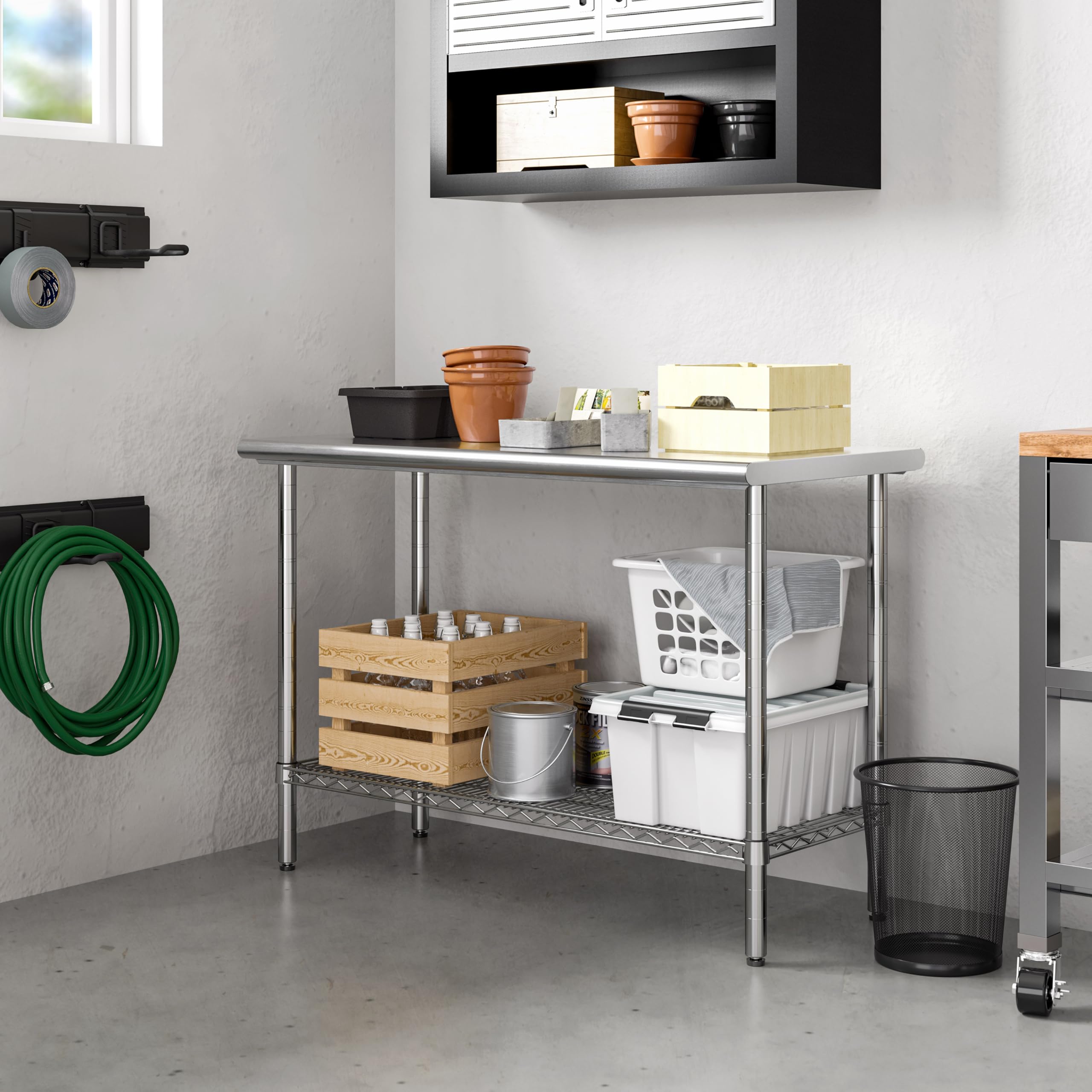 Seville Classics NSF Commercial Stainless Steel Top Work Table Island Utility Cart Prep Station, for Restaurant, Kitchen, Warehouse, Garage, Hotel, Home, Steel, 49" W x 24" D x 35.5" H