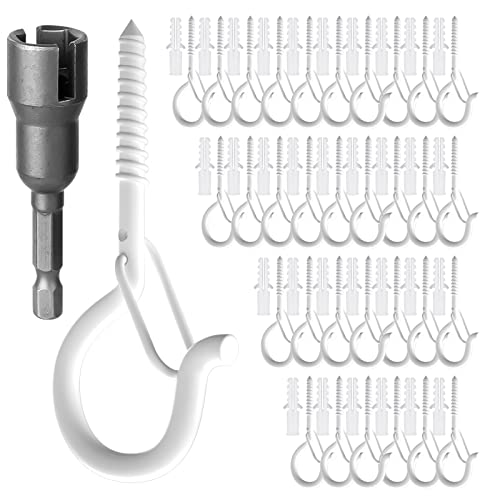 GIPTIME 32PCS Q Hanger Hooks,Ceiling Screw Hook Outdoor Lights Lights Hanger Hook Cabinet Ceiling Hanger Wall Mount Hook for New Year House Garage Party Easter LED Fairy Lights
