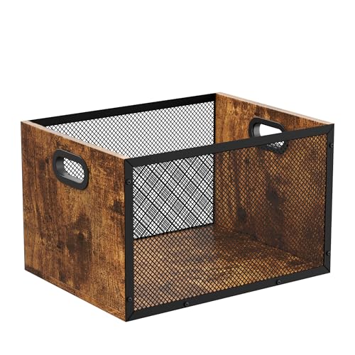 Dunatou Album Storage Box - Rustic Brown Wooden Record Crate Organizer with Handle