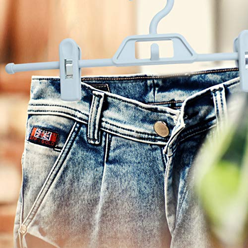 Angoily 10 Pcs Plastic Skirt Hangers with Adjustable Clips, Space Saving Hangers, Non- Slip Durable Pant Hangers for Closet Organizing (Blue)