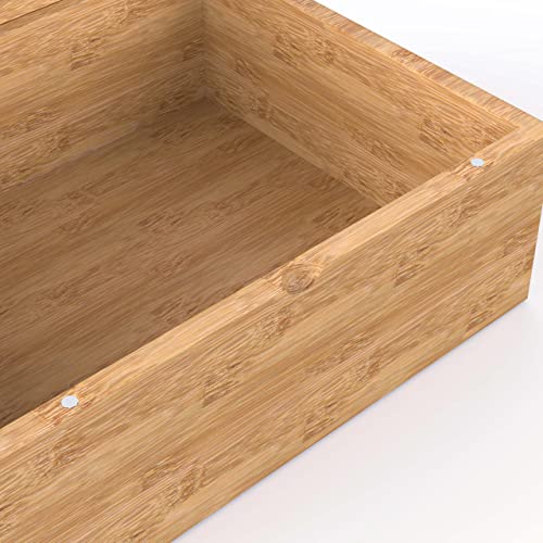 ALIVE CENTRAL Bamboo Wooden Box with Hinged Lid - Natural Keepsake Wood Box for Storage with Magnetic Lid - 10x8x4 inches