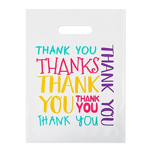 POPGIFTU 100 Count 9" x 12" Plastic Merchandise Bags, with Colorful Thank You Logo Boutique Bags for Merchandise, Gifts, Wedding, Trade Shows and More (Colorful Thank You)