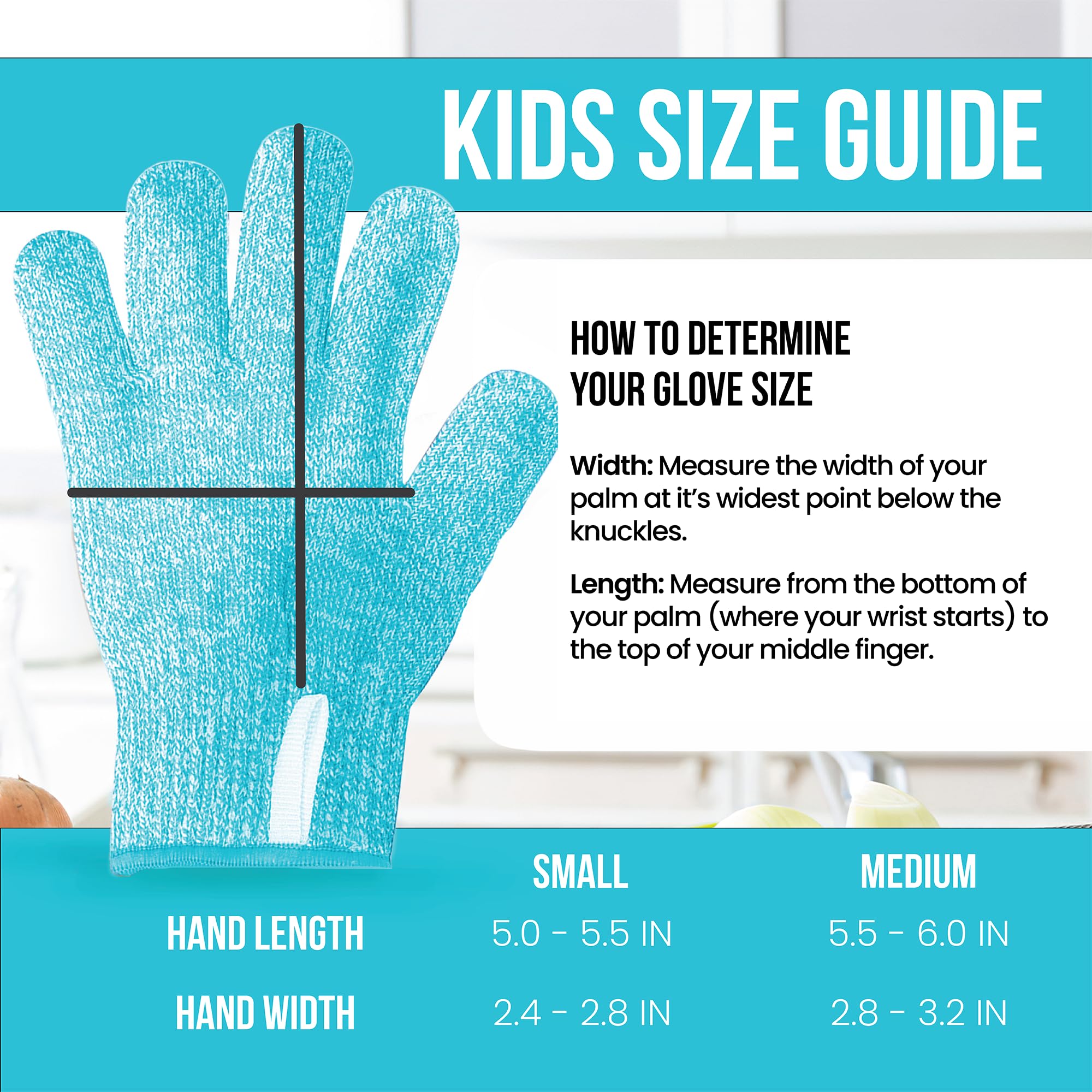 TruChef Kids Cut Resistant Gloves (Ages 4-8) - Aqua - Maximum Kids Cooking Protection| Safe hands from Real Kitchen Knives and Tools