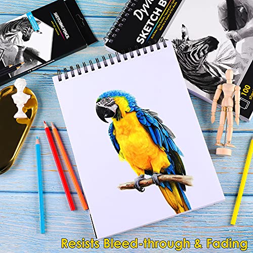 Dyvicl Sketch Pad 9"x12" Sketch Book Set, Pack of 2, 100 Sheets Each(68 lb/100gsm), Spiral Bound Acid Free Drawing Paper for Graphite Pencil, Colored Pencil, Charcoal, Soft Pastel