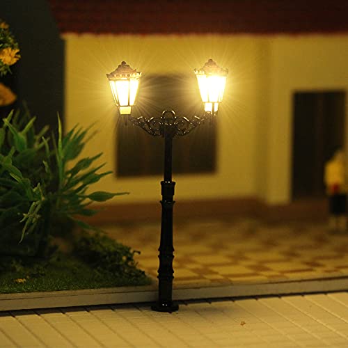 LQS77 3pcs Model Railroad Two-Heads N Scale 1:160 Lamp Street Lgiht Led (N Scale)