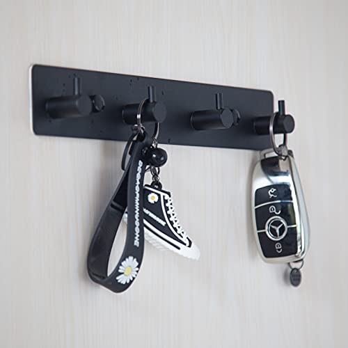 Black Adhesive Towel Hooks for Bathrooms Wall Mount no drill Shower heavy duty Wall Hook self adhesive towel rack Stick On Wall Coats Hooks Stainless Steel Adhesive hanger for Kitchen,Door,Key,4 Hooks